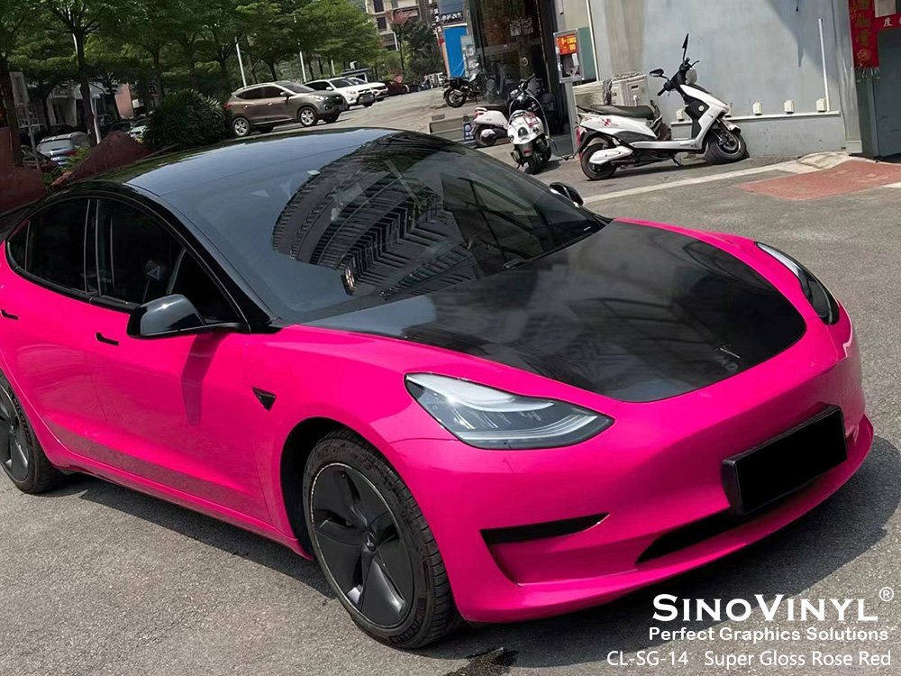 CL-SG-14 Super Gloss Rose Red Auto Vinyl for TESLA - Sino Car Film